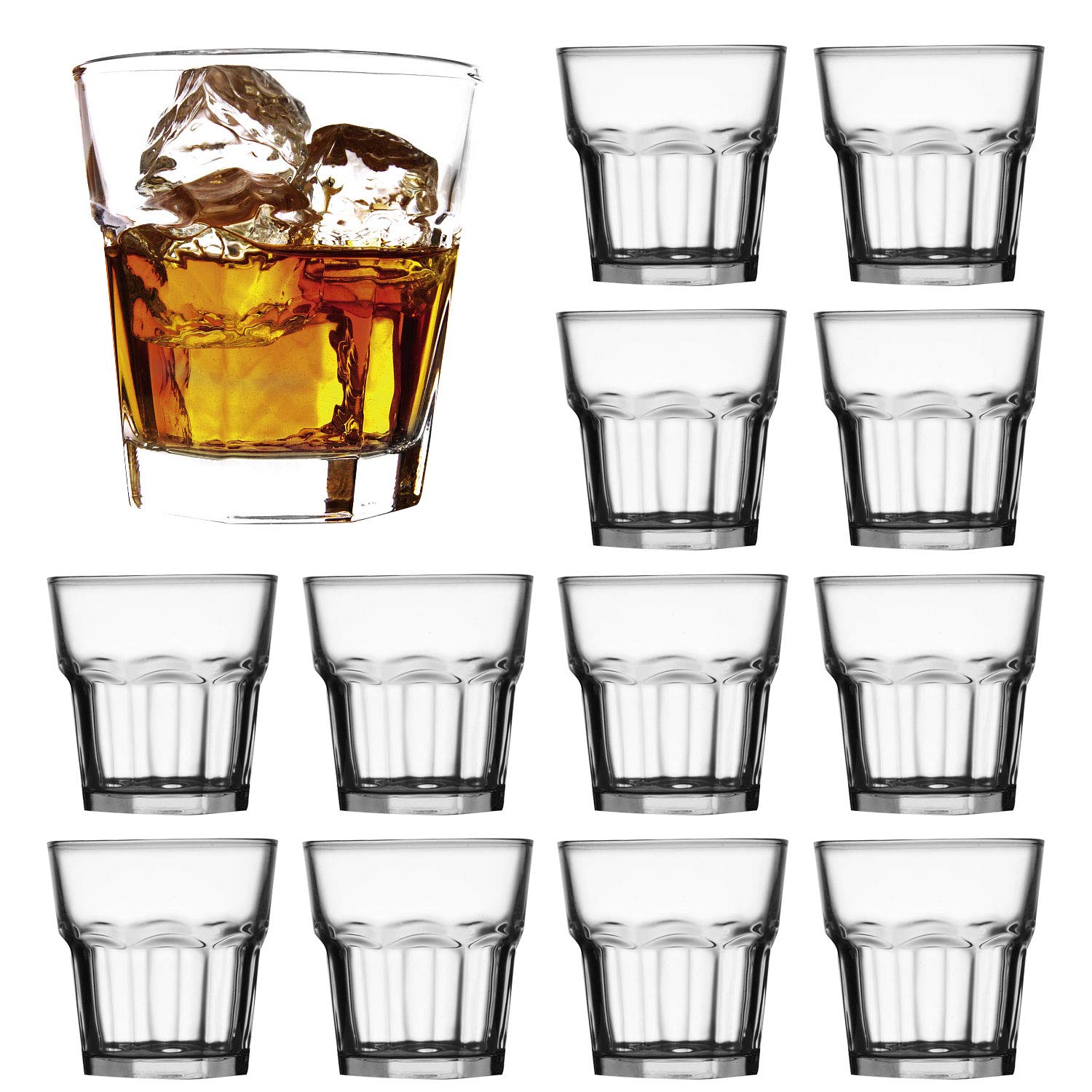 QAPPDA Whiskey Glasses 8 oz, Clear Drinking Cups Glass Cups,Cocktail Glass Whiskey Shot Glasses Set for Restaurants,Bars,Parties,Vodka Glass Cups Water Cups 12 Pack