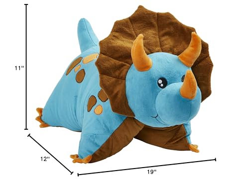 Pillow Pets Triceratops Blue Dinosaur, 18" Stuffed Animal Plush Toy
