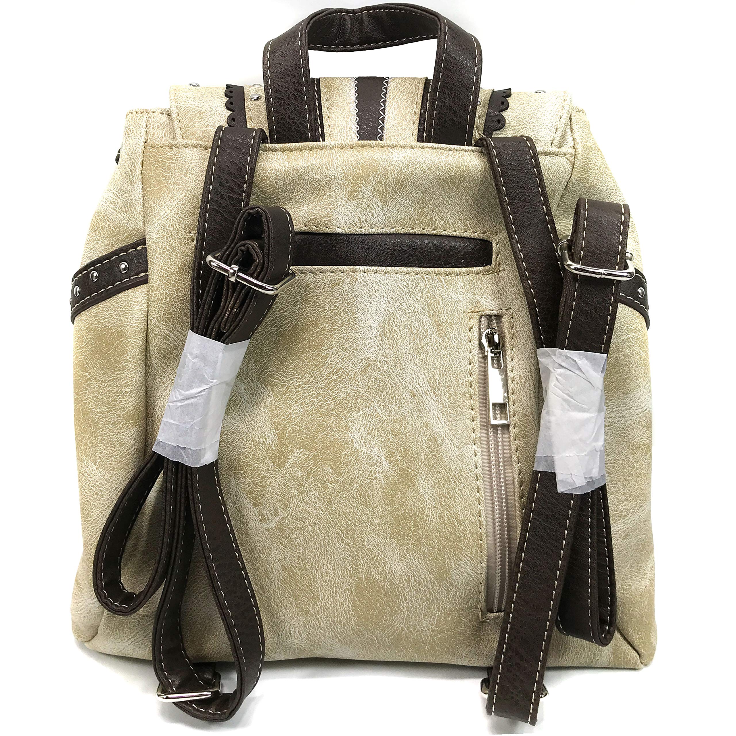 Zelris Western Women Buckle Drawstring Conceal Carry Mini Backpack Rucksack with Floral Embroidery (Beige)