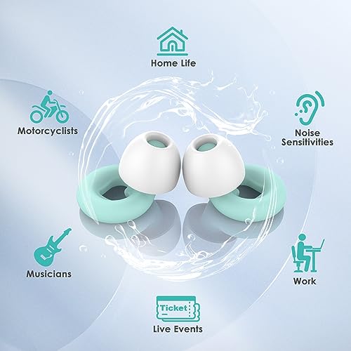 Ear Plugs for Noise Cancelling, Soft Reusable Hearing Protection in Flexible Silicone for Sleep, Noise Sensitivity & Flights - 6 Ear Tips in S/M/L, 33dB Noise Reduction, Blue