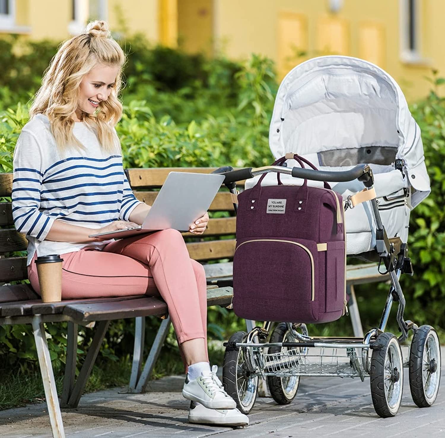 Diaper Bag Backpack with Changing Station, Nappy Baby Bags with Portable Changing Pad Waterproof Multi-Function Travel Portable Mommy Bag(Purple)