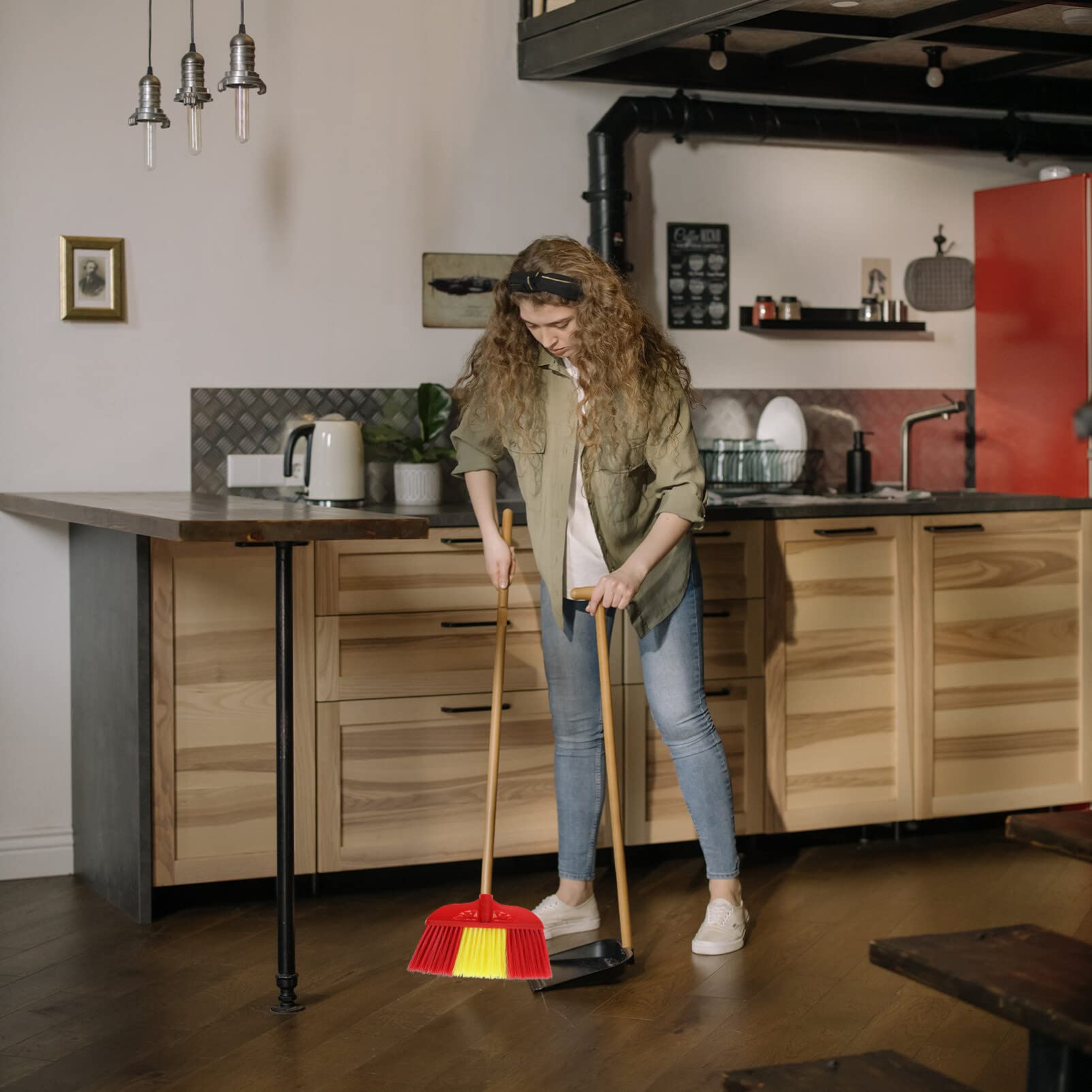 Lurrose Broom Head escobas para barrer piso Sweeping Brush Heads Brooms pooter Broom Brush Head Cleaning Broom Replacement Whisk Broom Plastic Broom Sweeper Head Steel Wire Floor
