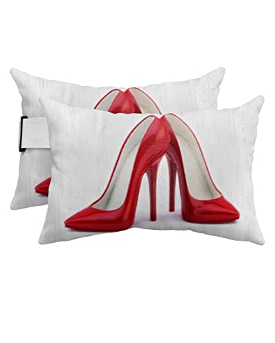 SEVENBABU Throw Pillows with Strap, Neck & Lumbar Support Pillow Oudoor Patio Pillows, Red High Heels on Wood Grain Pillow for Recliner, Beach Chair, Office Chair, Sofa, Armchair