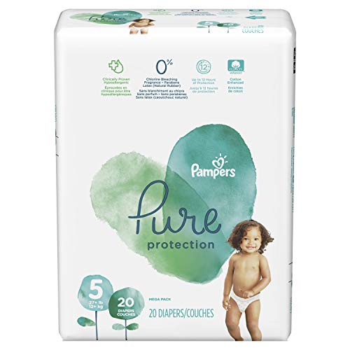 Diapers Size 5, 20 Count - Pampers Pure Protection Disposable Baby Diapers, Hypoallergenic and Unscented Protection, Mega Pack (Old Version)