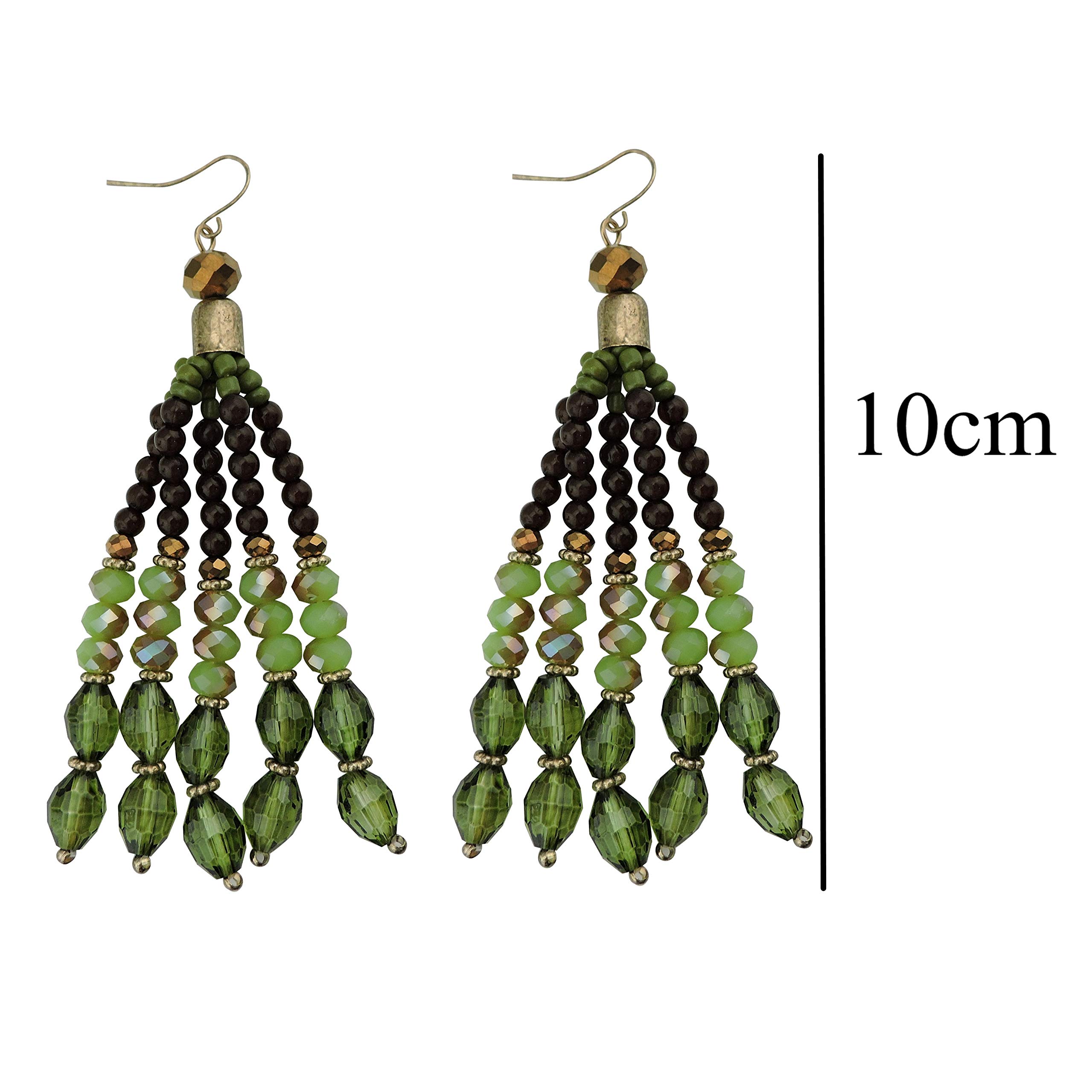 Coiris 4 Pairs Earring Set for Women Olive Green Fringe Dangle Pendant Earrings/Hoop Beaded Earrings (ES1007)