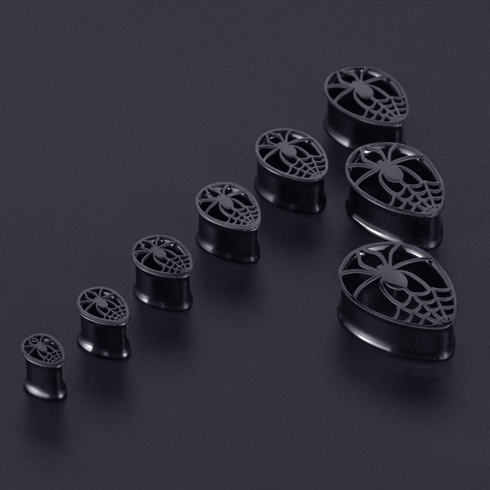 COOEAR Black Ear Gauges Earrings, Tear Drop Ear Tunnels, Spider Logo Ear Plugs, Stainless Steel Expander Stretchers.