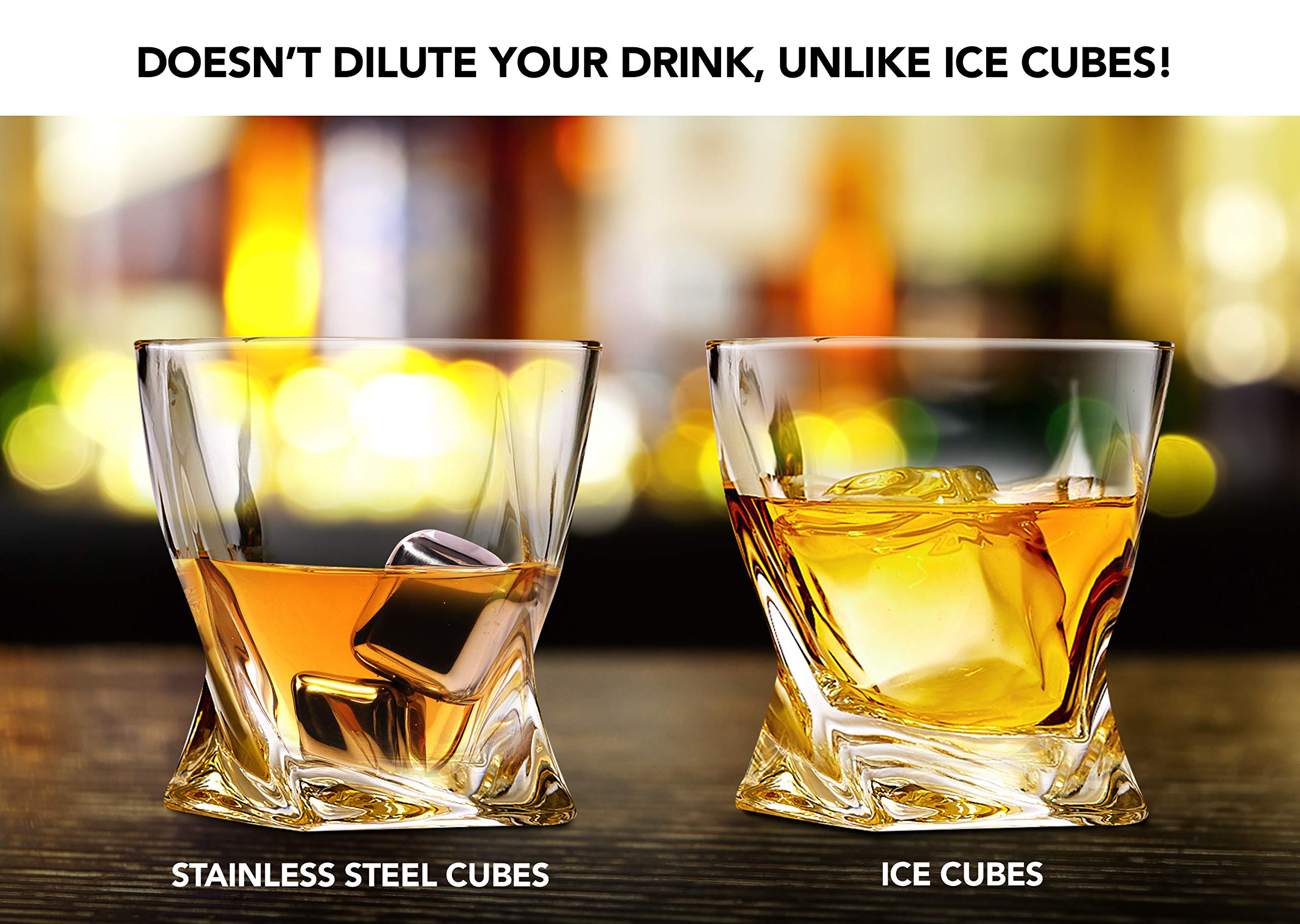 flybold Whiskey Glass Set Whiskey Stones Gift Set Whiskey Rocks Best Man Gifts for Wedding with 8 Stainless Steel Ice Cubes for 3X Faster Cooling 2 Glasses Gift Packing