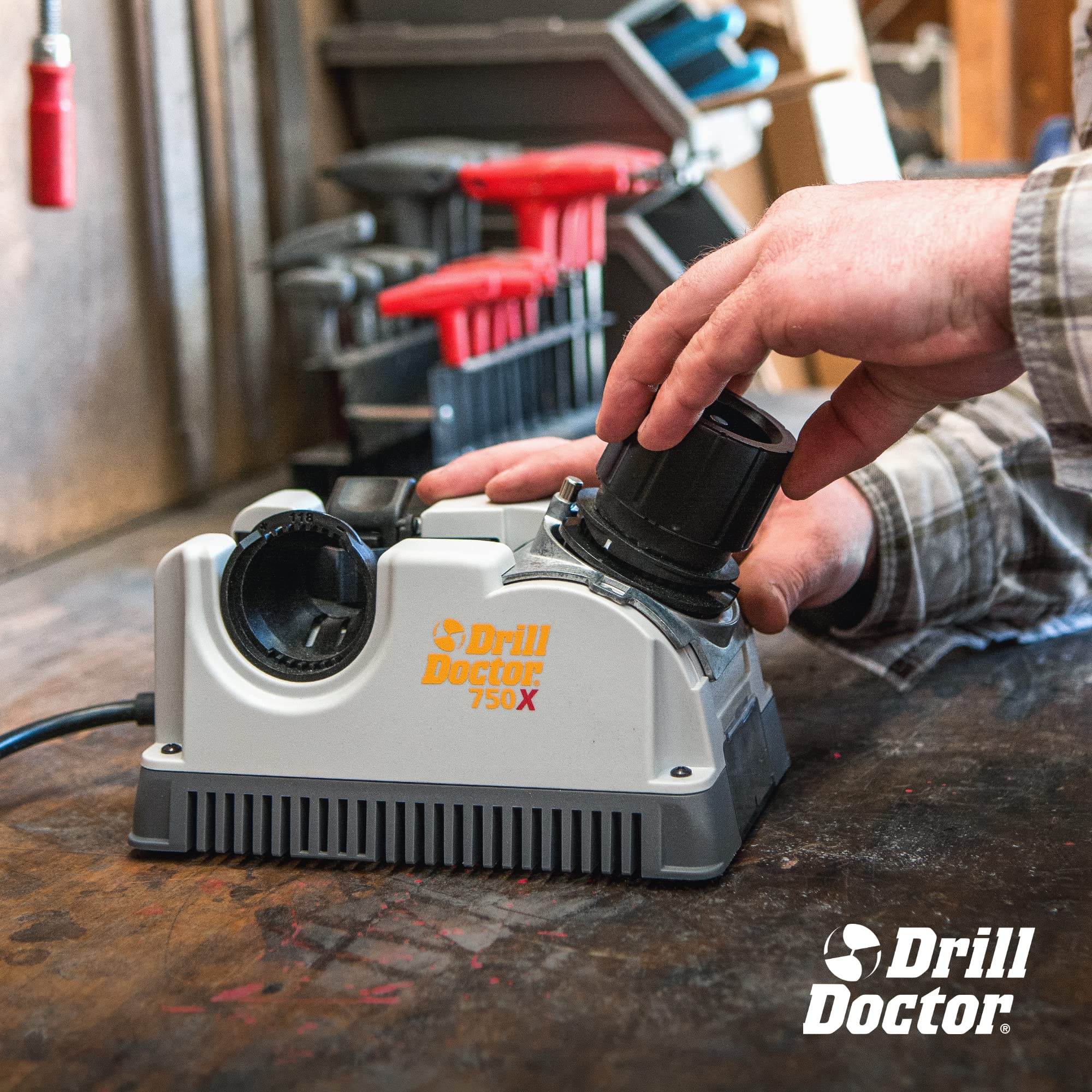 Drill Doctor - DD750X 750X Drill Bit Sharpener for High-Speed Steel, Masonry, Carbide, Cobalt, & TiN-coated Drill Bits, with Adjustable Angles from 115° to 140°, Sharpens 3/32in – 3/4in Drill Bits gray/black