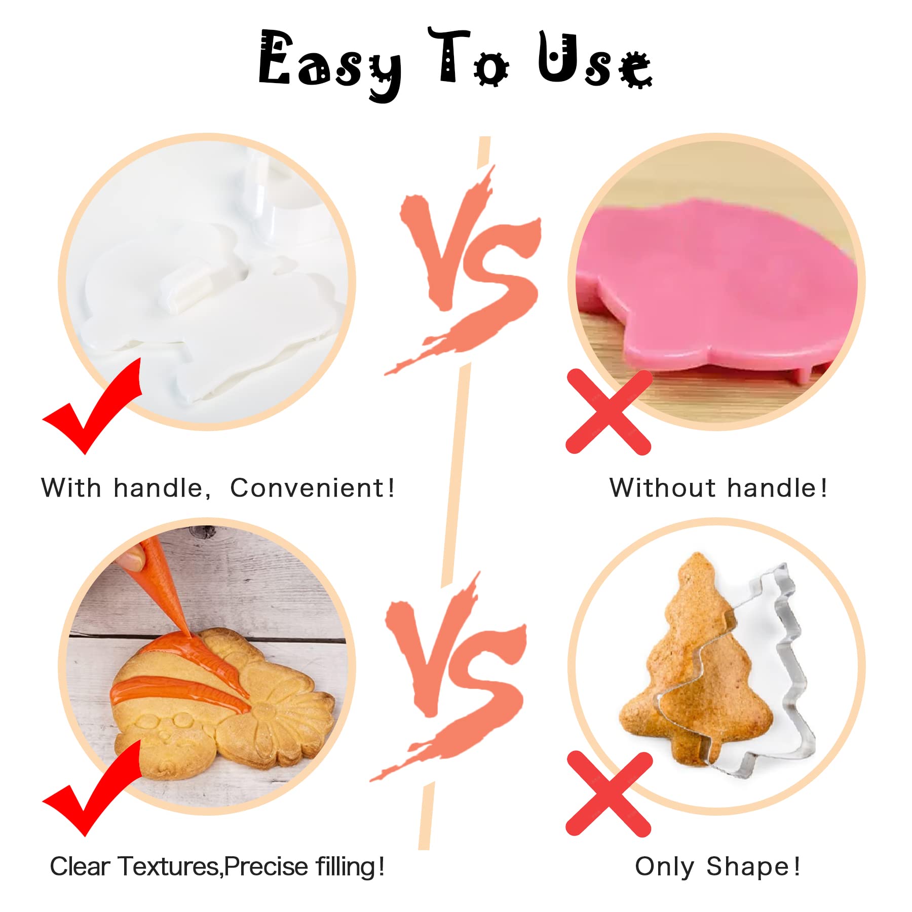 Flycalf Cookie Cutter Mom Mother Heart Gifts Baking Dough Tools with Plunger Stamps Handle Detailed Cake Decor Plastic Cutter Molds Party 3.5" Kitchen Supplies