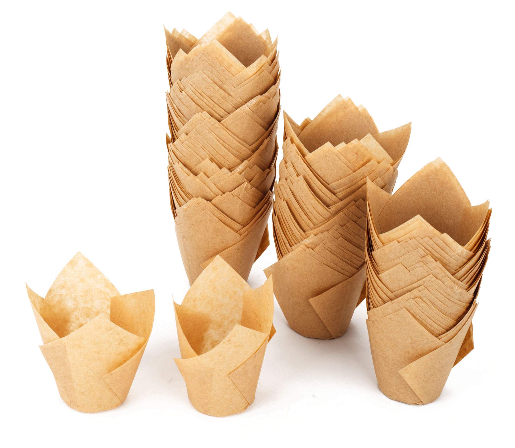 GOLDEN APPLE, 200 Pcs Tulip Cupcake Liner Baking Cup Muffin Tins Cups for Weddings, Birthdays, Baby Showers (Medium, Natural)