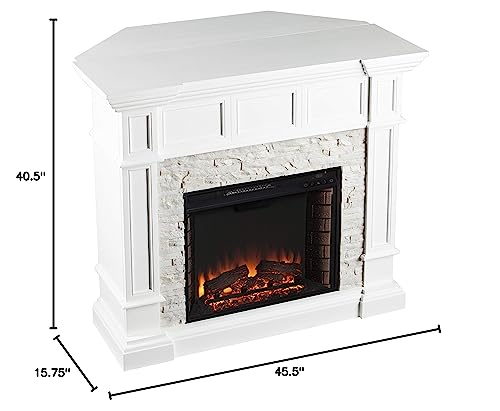 SEI Furniture Merrimack Faux Stone Convertible Electric Corner Fireplace, Fresh White, AMZ8369EF