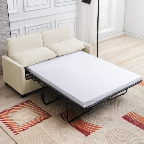 linor 2-in-1 Sleeper Sofa with Folding Foam Mattress, Modern Loveseat Sleeper, Pull Out Couch Sofa Bed for Living Room/Apartment (Beige, Full)