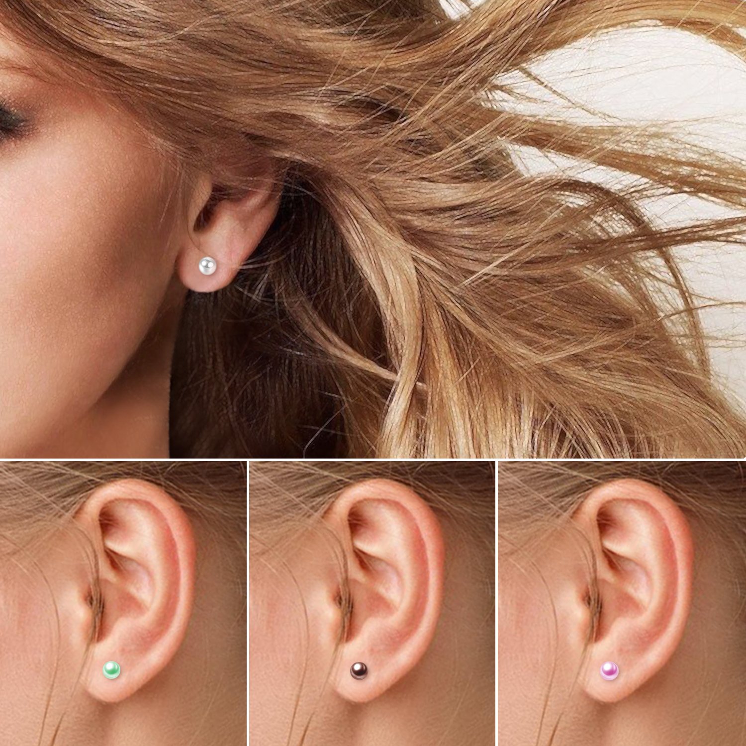 Charisma 4mm Composite Pearl Earrings Round Ball Pearls Stud Earrings Hypoallergenic 12 Pairs Mixed Color Imitation Pearl Earrings Set for Women