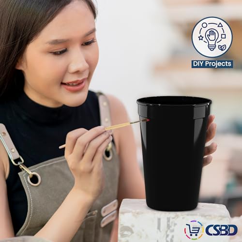CSBD Stadium 12 oz. Plastic Cups, 10 Pack, Blank Reusable Drink Tumblers for Parties, Events, Marketing, Weddings, DIY Projects or BBQ Picnics, No BPA (Black)
