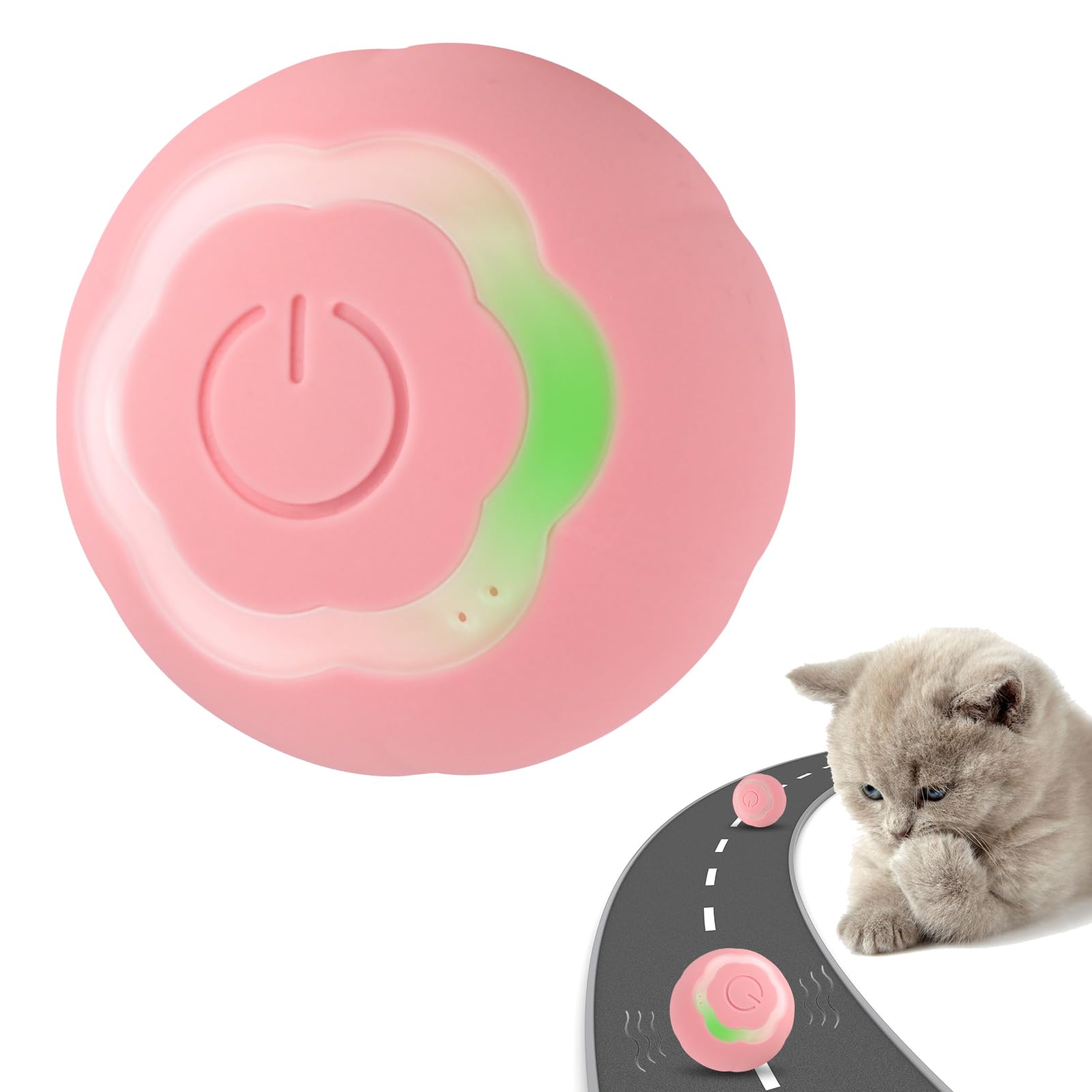 CyperGlory Interactive Cat Smart Ball Toy 2.0, Automatic Power Rolling Ball with Colorful Lights & Floral Design, USB Rechargeable, Activate Natural Hunting Instincts, Perfect Indoor Playmate (Pink)