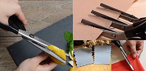 Fabric Pinking Shears Craft Scissors,Serrated Scalloped stainless Steel Handled Professional Sewing black Scissors, Scissors for Leather, Tailoring, Paper Crafts Hand shears etc. (Scalloped7mm)