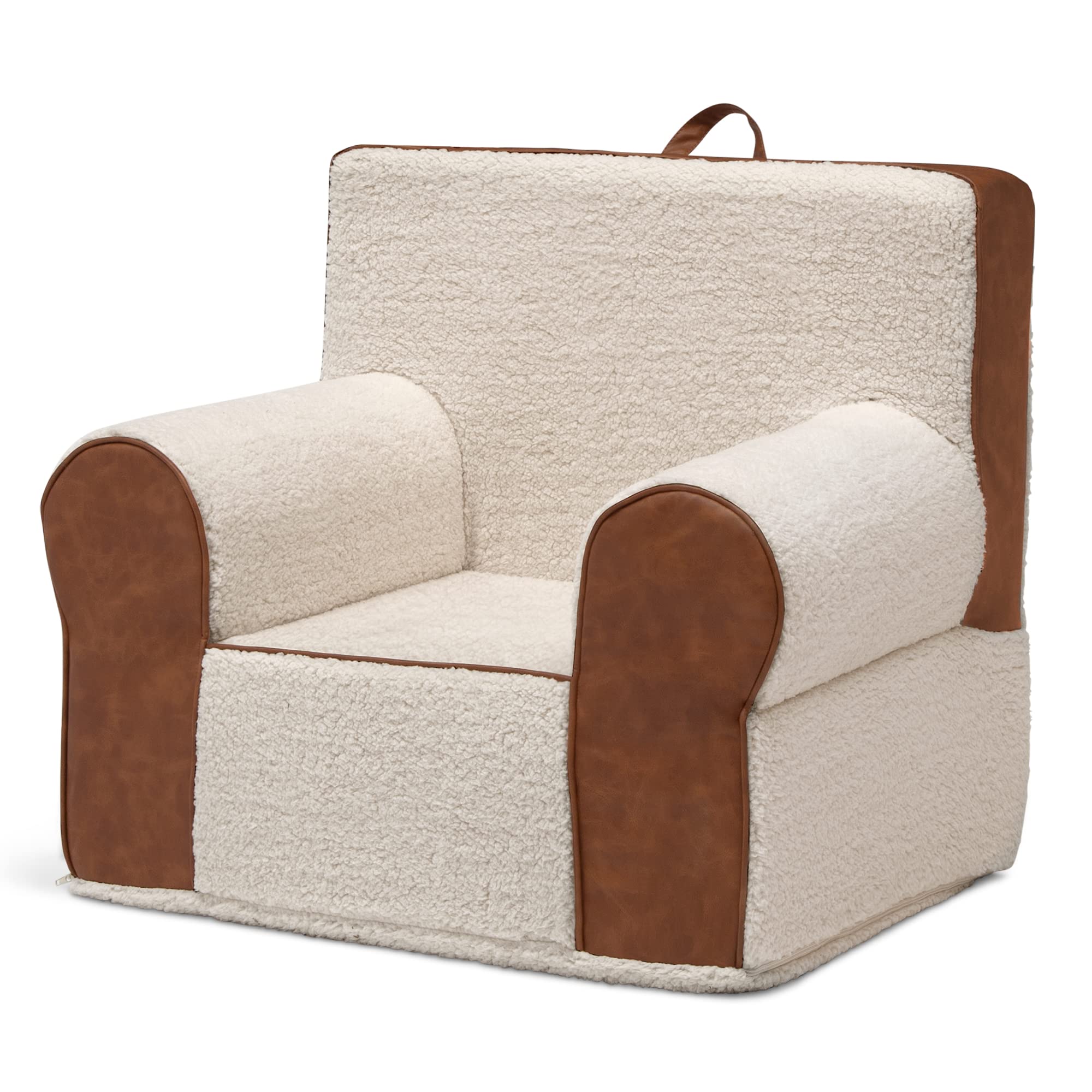Delta Children Deluxe Cozee Chair, Cream Sherpa/Faux Leather