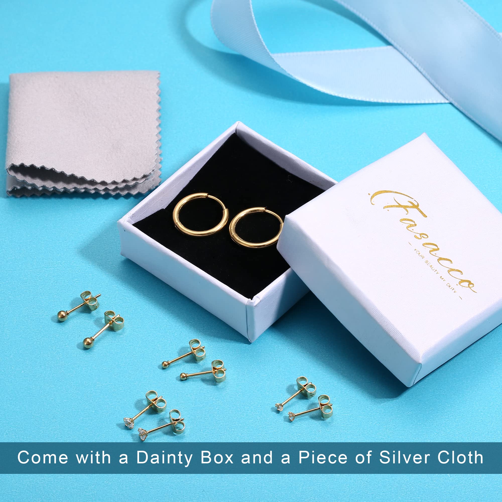 FASACCO G23 Titanium Earrings Set for Multiple Piercing Hypoallergenic Earrings 2MM 3MM CZ Ball Gold Stud Earrings Set