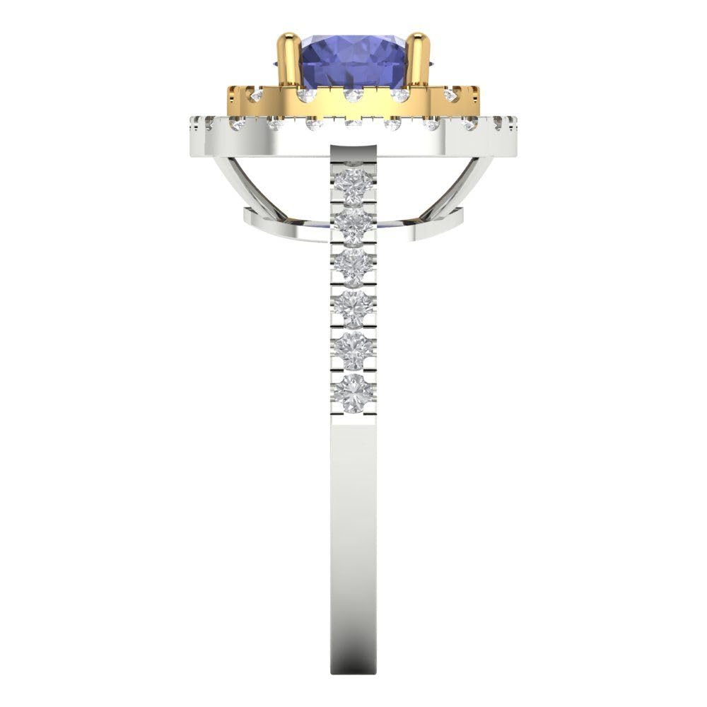 Clara Pucci 1.75ct Round Cut Solitaire Halo Simulated Tanzanite Engagement Promise Anniversary Bridal Ring 18K White & Yellow Gold 7.5