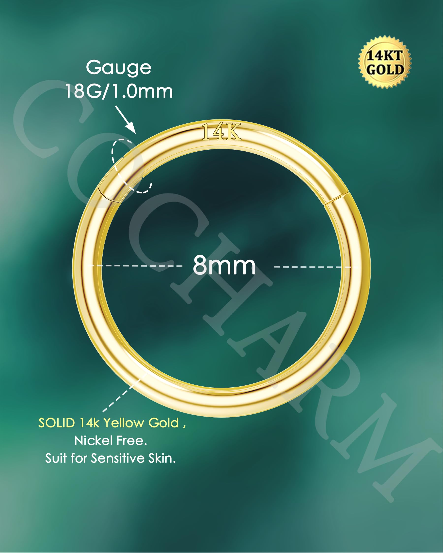 COCHARM 18 Gauge Cartilage Earrings 14k Solid Gold 18g Nose Septum Rings 8mm Helix Daith Earrings for Women