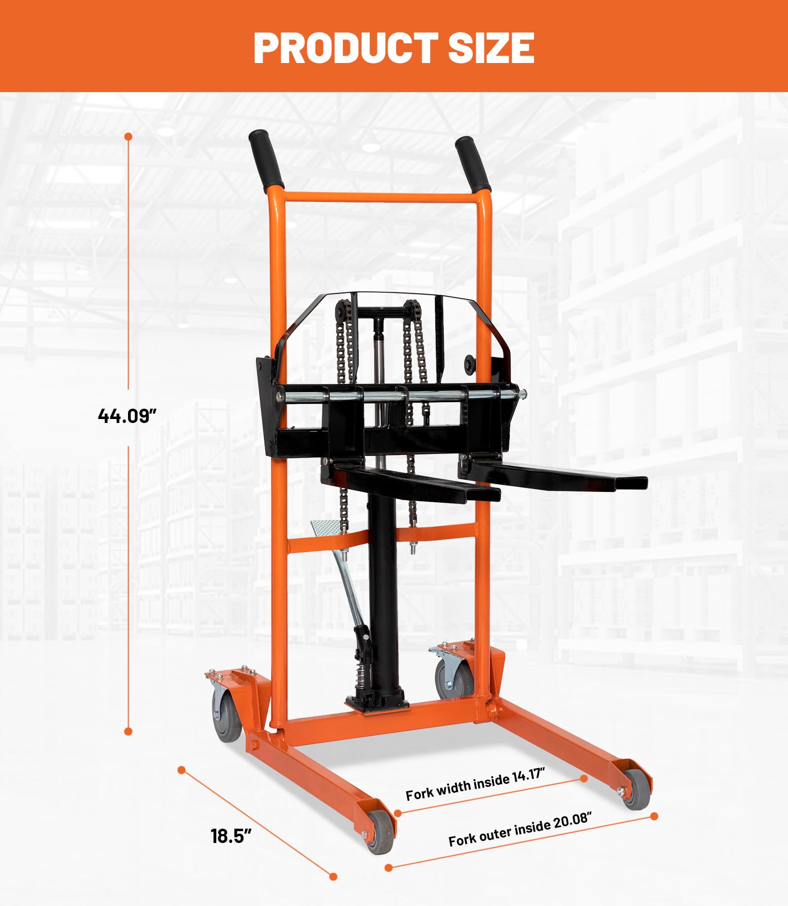 Landrol Material Lift Winch Stacker, Heavy Duty Pallet Truck Dolly, Rolling Manual Lift Table, Adjustable Fork Lift with Wheels for Factory, Warehouse, Garage