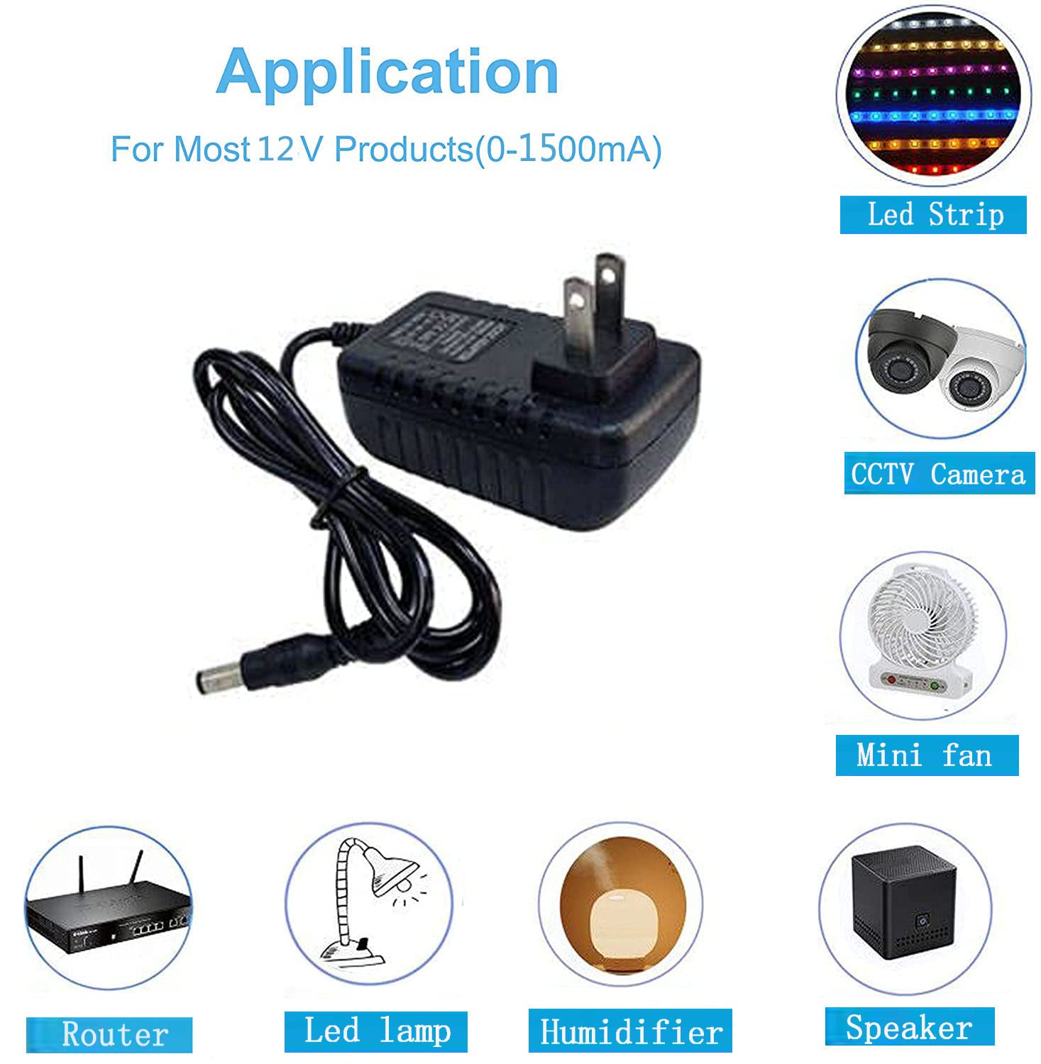 MTYTOT DC 12V 1.5A 1500mA Power Supply Adapter 100-240V AC to DC 12Volt Transformers Switching Power Supply 5.5mm x 2.5/2.1mm DC Plug for 12V led Strip Light CCTV Camera,12 Volt 1.5Amp AC/DC Adapter