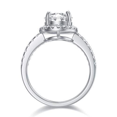 Engagement Ring 1.5 CT Center Round Simulated Diamond Engagement Rings for Women 10k White Gold Size 10
