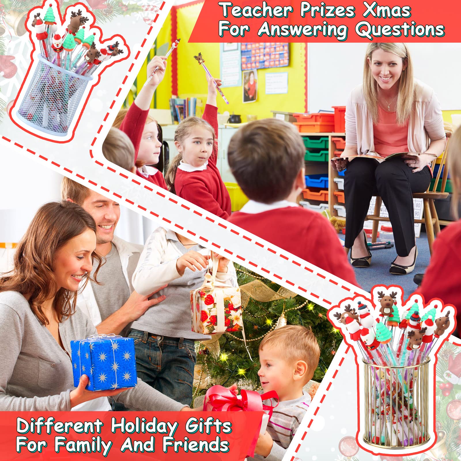Christmas Multi Point Stackable Push Pencil with Christmas Santa Claus, Christmas Tree, Snowman, Elk for Kids Classroom Rewards, Christmas Favors Prize Stuffers (24 Pieces)