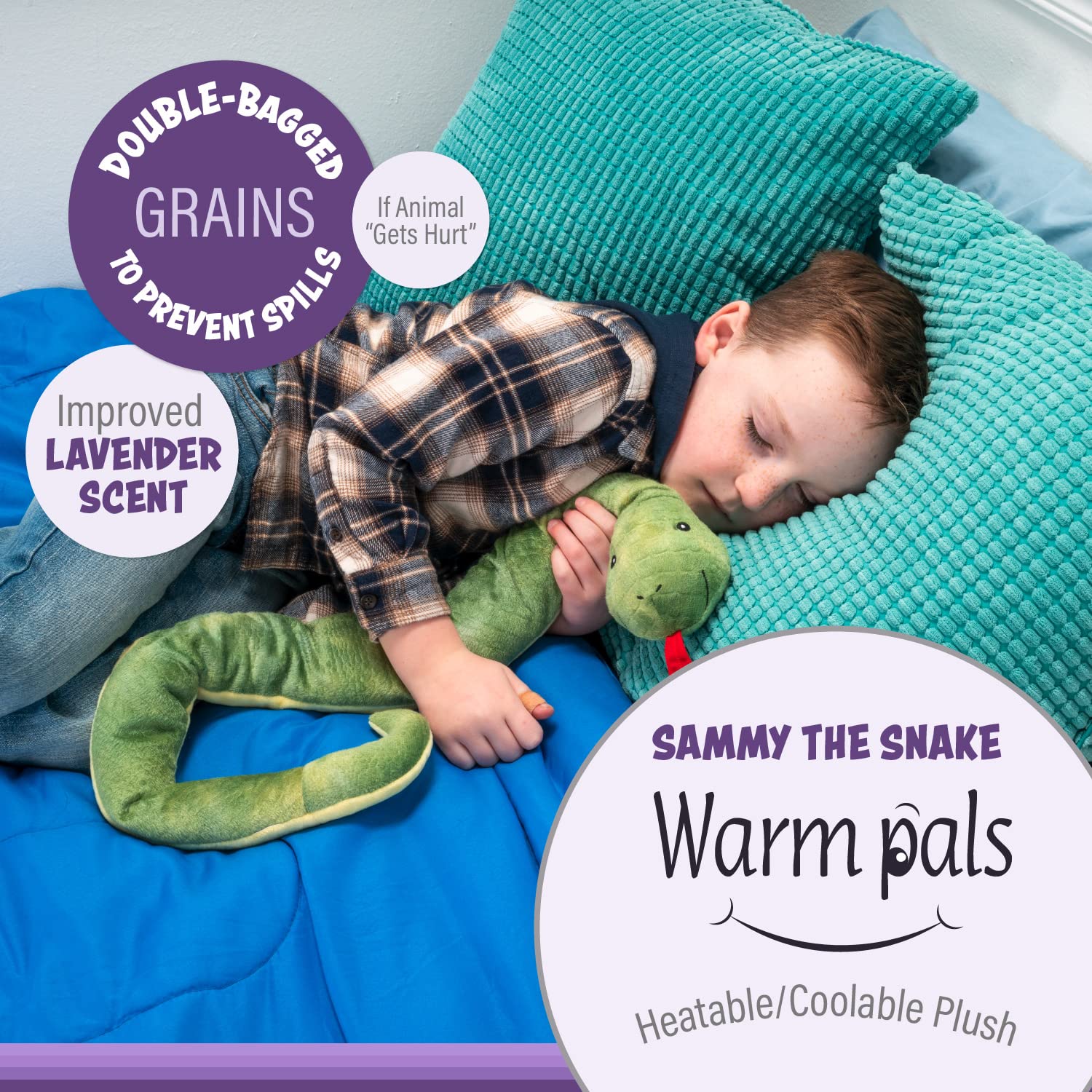 Warm Pals - Sammy The Snake - 1.5lbs - Cozy Microwavable Lavender Scented Plush Toys - Heated Stuffed Animal - Heatable Coolable Bedtime Comfort Plushie