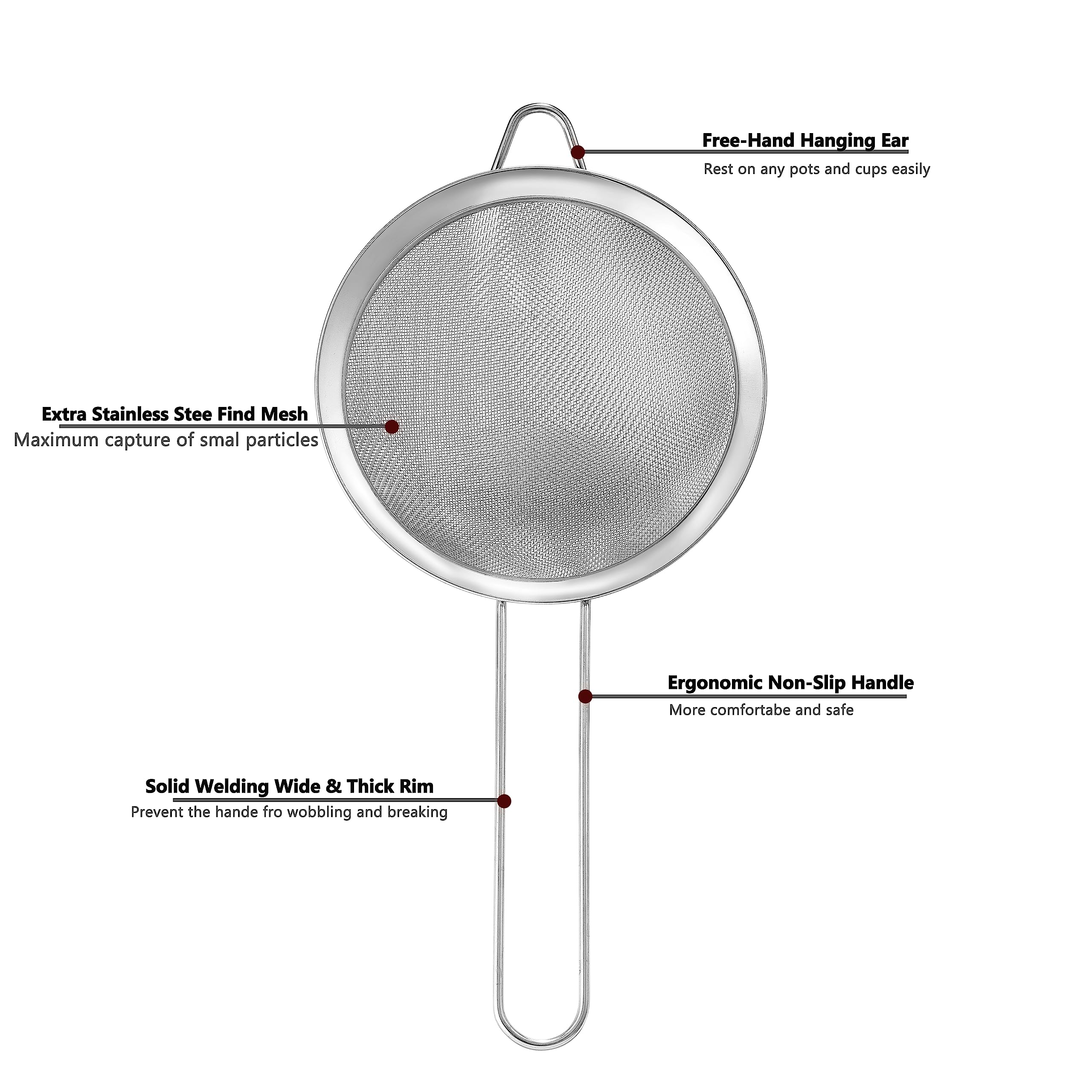 Fine Mesh Strainers for Kitchen, COKUMA Stainless Steel Metal Hand Small Mini Sieve Strainer, Cocktail Strainer Tea Coffee Juice Strainer,Food Strainer with Handlle (3.35inch, Silver)