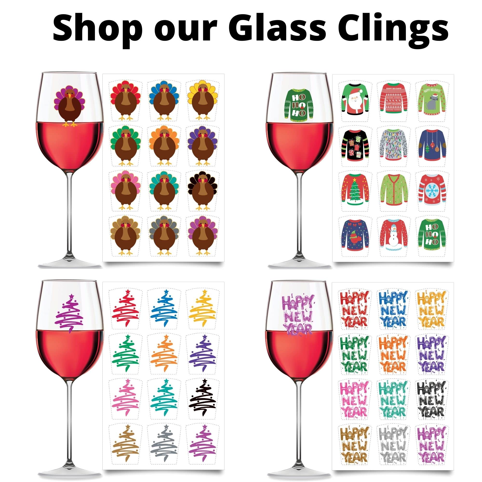 Drink Markers 12pc - Thanksgiving Reusable Funny Turkey Static Cling Glass Sticker Decals
