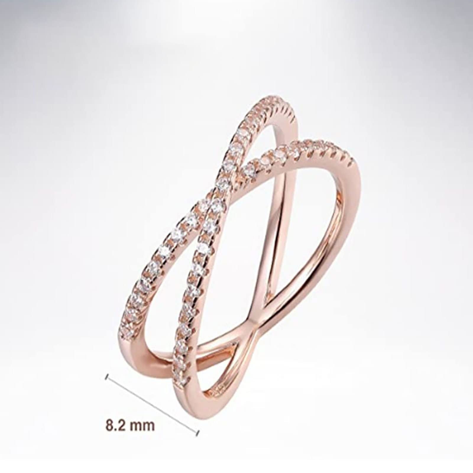 Cross Women's Rings, Net Red Women's Premium Zircon Rings, Anniversary Rings, Wedding Engagement Rings, Simple Rings (Color : Silver, Size : 6)