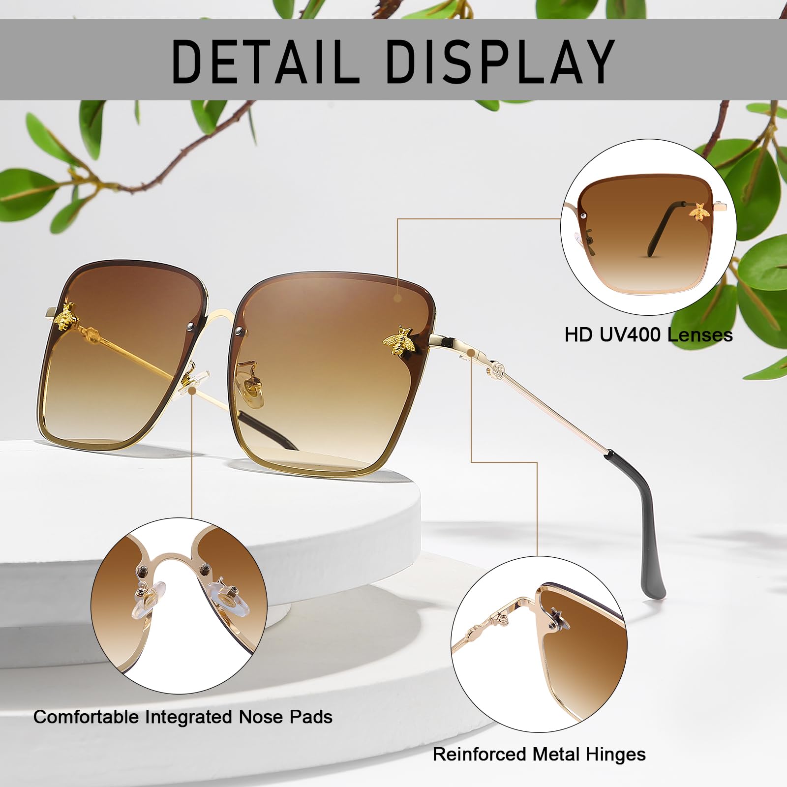 Dollger Square Oversized Sunglasses for Women Trendy Black Sunglasses Large Frame Gradient Lens UV400 Protection