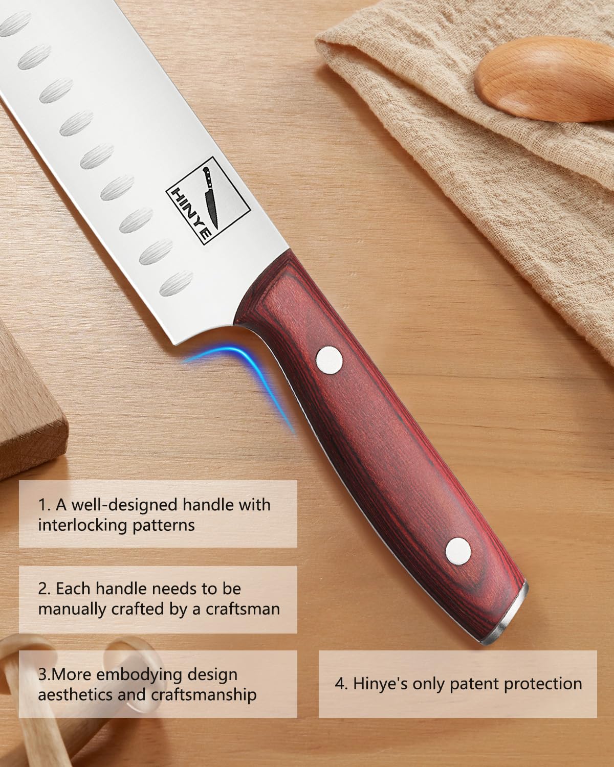 Hinye Chef Knife Ultra Sharp Santoku Knife Japanese Chefs Knife, Kitchen Knife Gadgets Birthday Gifts for Women Men Dad with High-End Gift Box (Ruby Red)