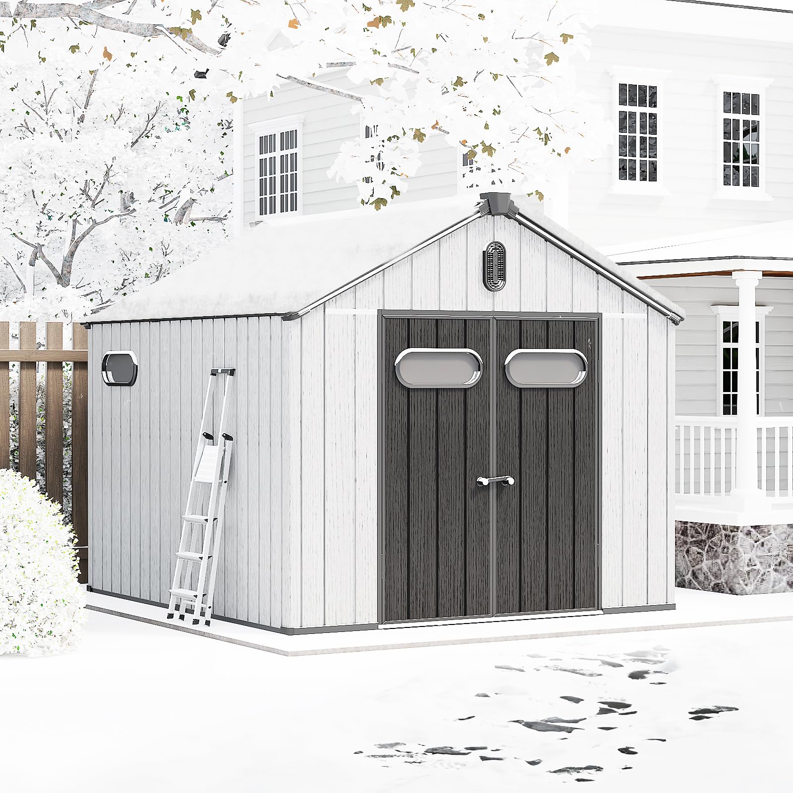 Jolydale 10'x8' Resin Outdoor Storage Shed - Secure Bike, Tool, & Garbage Can Storage with Lockable Door for Backyard, Lawn, & Patio Use