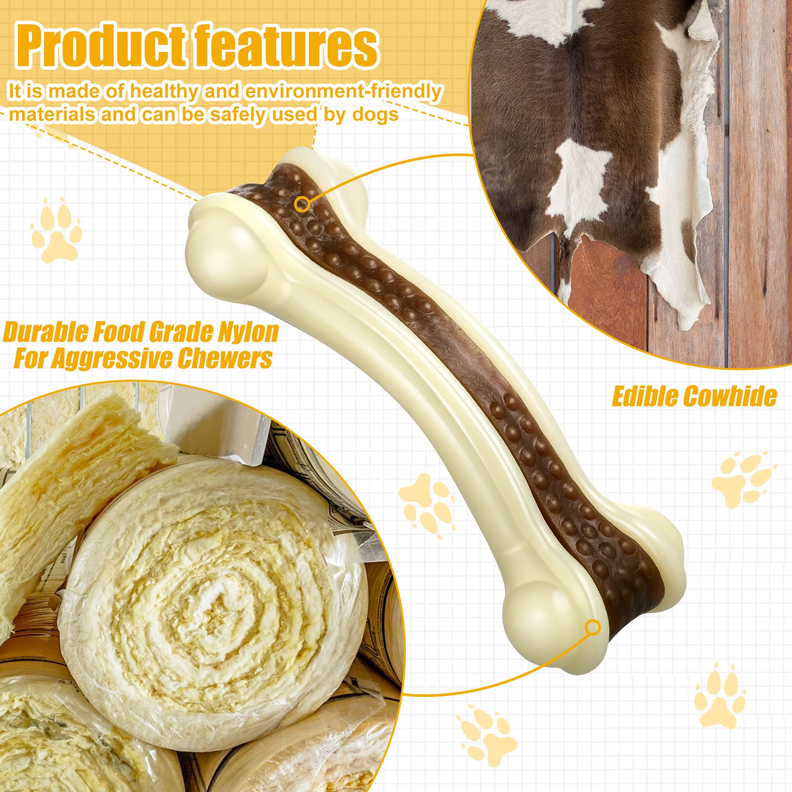 Sosation Beef Flavor Dog Chew Toy, 4 Pcs Nylon Chew Bones for Aggressive Chewers, Large (Dental Health, Large Breeds)