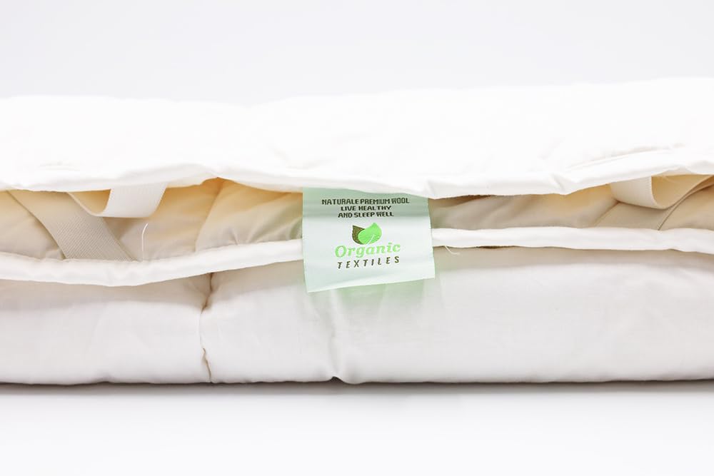 OrganicTextiles 100% Natural Australian Wool Mattress Pad with Organic Cotton Cover (King Size), Moisture Wicking, Luxurious Soft Feel, Baffle Box Stitching, Temperature Regulation, Machine Washable