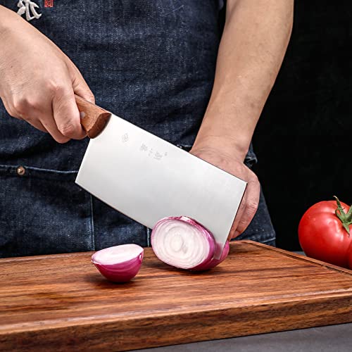 ZHANG XIAO QUAN SINCE 1628 Chinese Chef's Knife,Stainless Steel Meat And Vegetable Cleaver Knife with Ergonomic and Sturdy Wooden Handle