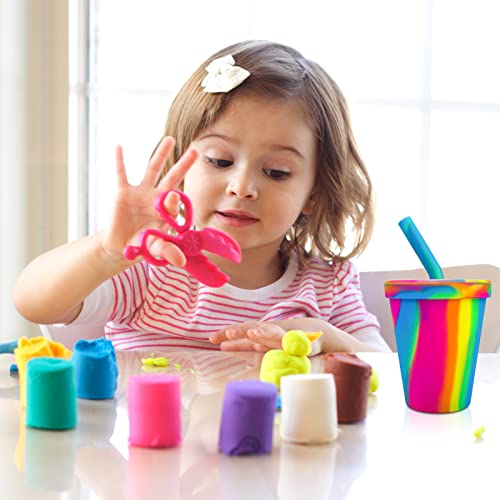TQONEP Toddler Cups,Silicone Sippy Cups for Kids,Toddler Cups Spill Proof with Straws Leakproof Lid,Sippy Cups for Baby 6 Months,Applicable to Toddler & Kids,9 OZ(Rainbow+Yellow)