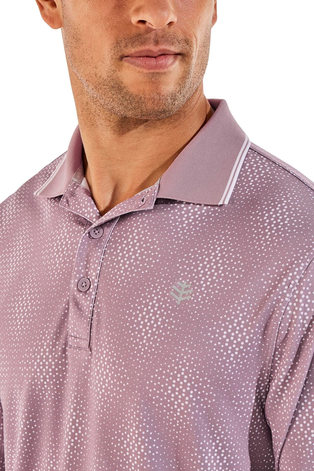 Coolibar UPF 50+ Men's Erodym Long Sleeve Golf Polo - Sun Protective (XX-Large- Sunset Mauve Geo Dot)