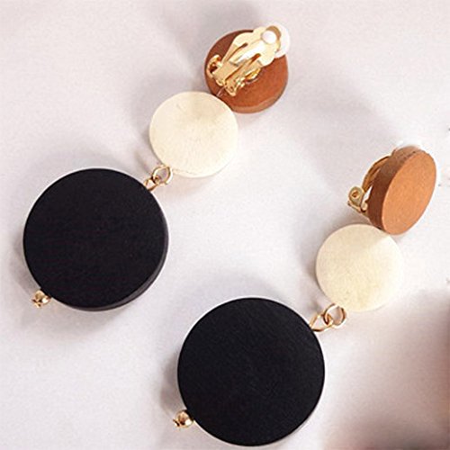 Clip On Earrings Round Earrings Dangle Delicate Wooden Gold Plated Banquet Gift