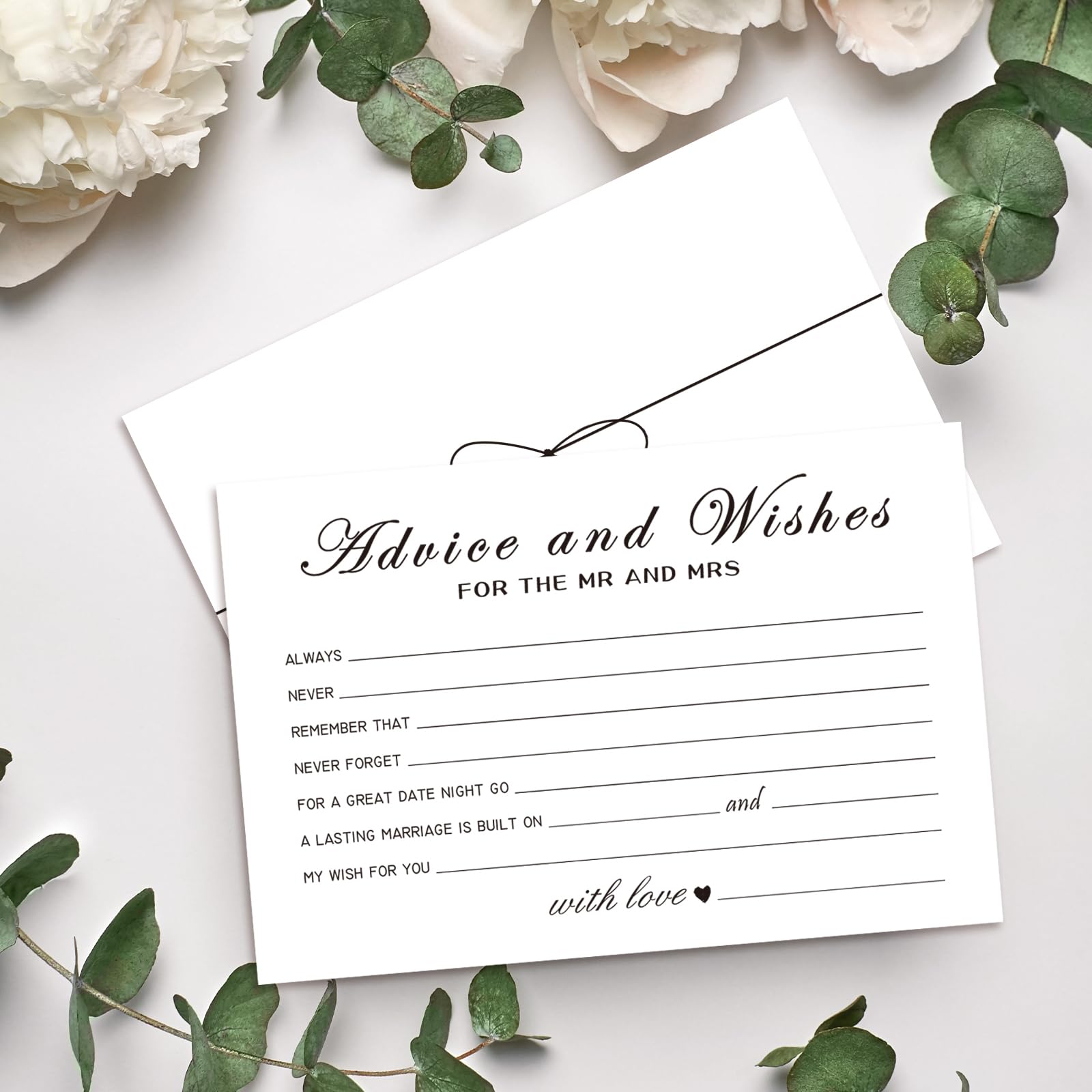 LATTYSY Wedding Advice Cards and Box Set-50pcs Wedding Advice Cards for the Mr and Mrs 1pcs Wedding Memory Box for Bridal Shower Decor, Essential Wedding Decorations for Bride and Groom
