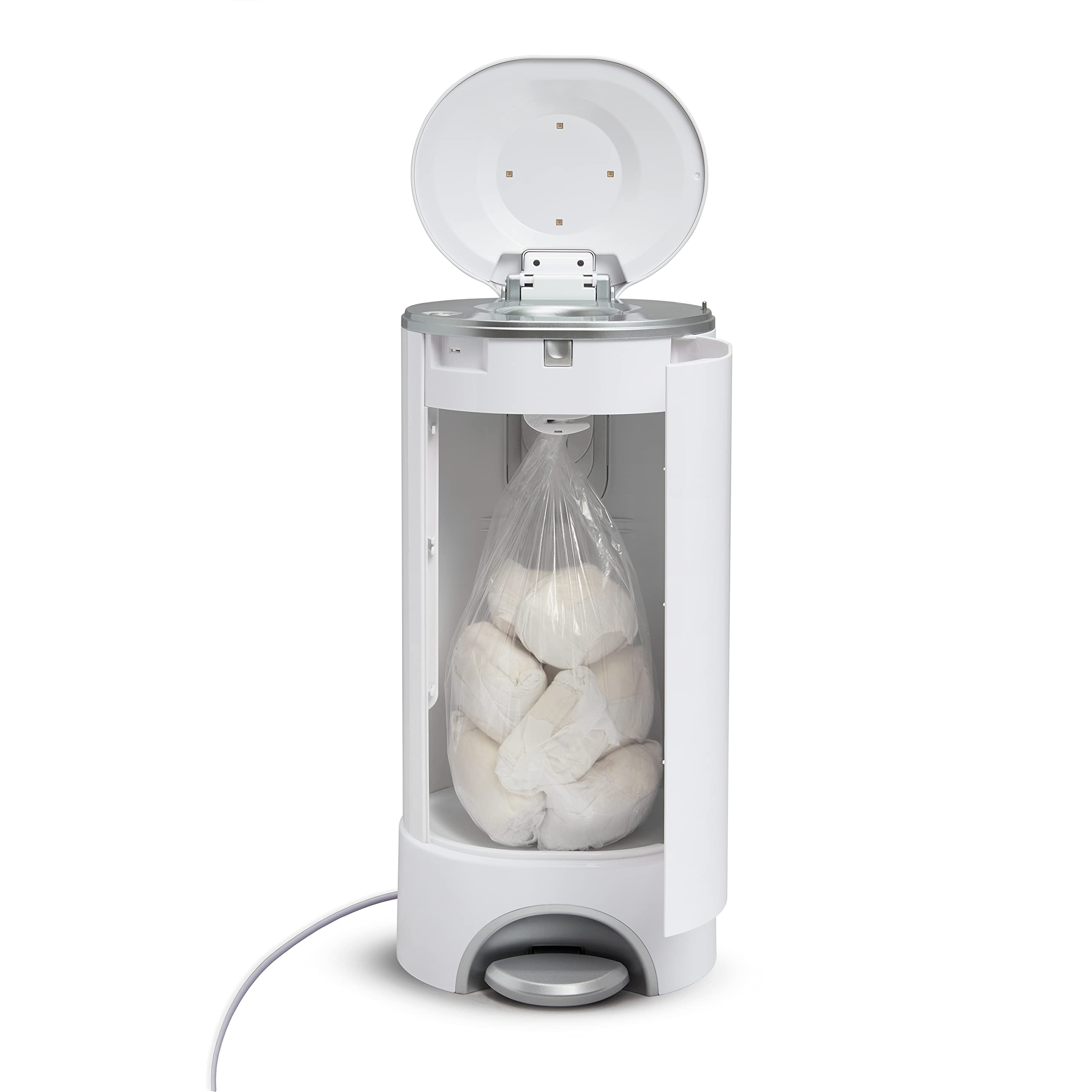 Munchkin® UV Diaper Pail #1 in Odor Control, LED UV Lights Kills 99% of Germs and Odor Causing Bacteria on Lid Surface, Includes 1 UV Snap, Seal & Toss™ Bag and 3 UV Refill Rings