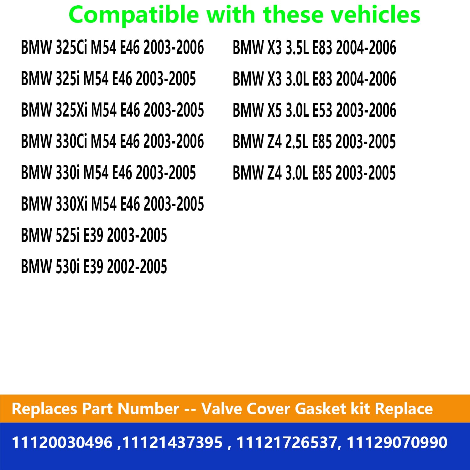 Engine Dancer M54 Valve Cover Gasket Set 11120030496 11121437395 Compatible with E46 E39 E83 E53 E85 325Ci 325i 330i 525i 530i X3 X5 Z4 2.5L 3.0L