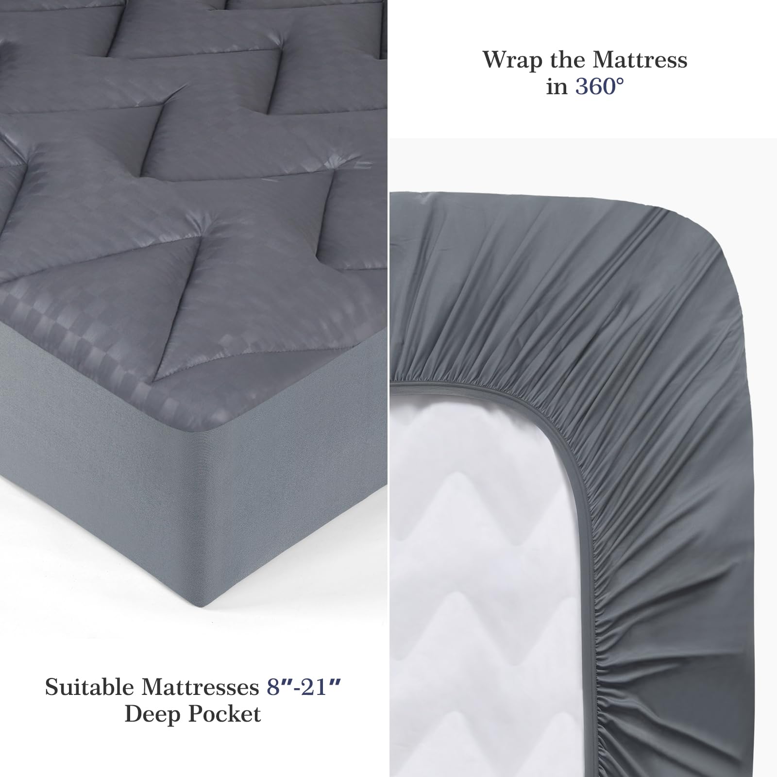 LantingMing, King Size Mattress Pad, Cooling Mattress Topper, Mattress Pad,King Mattress Protector, Mattress Topper King, 8-21β Deep Pocket (Gray, King78Γ80)