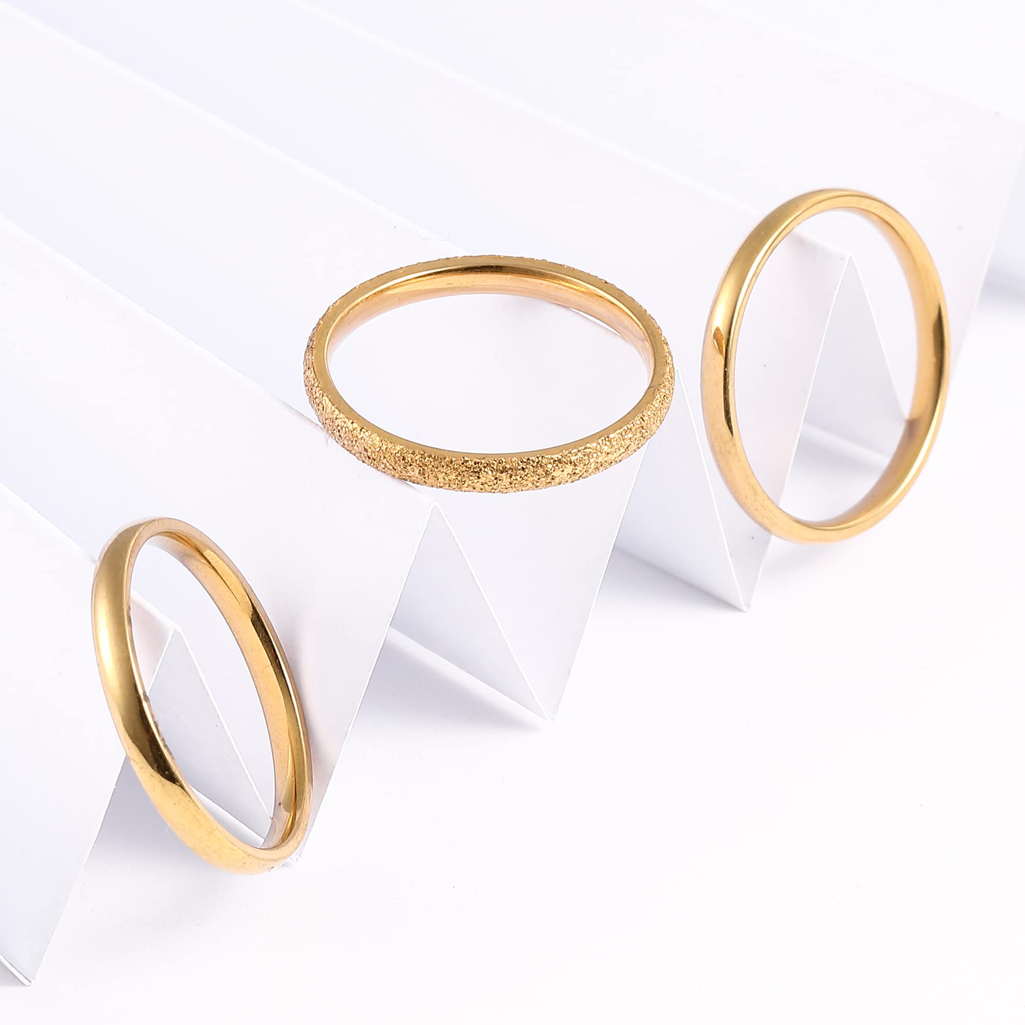 DANSOAN Knuckle Stacking Rings 3pcs 14k Gold Plated Stainless Steel Rings Set for Women Titanium Thin Stackable Finger Gold Rings for Girls