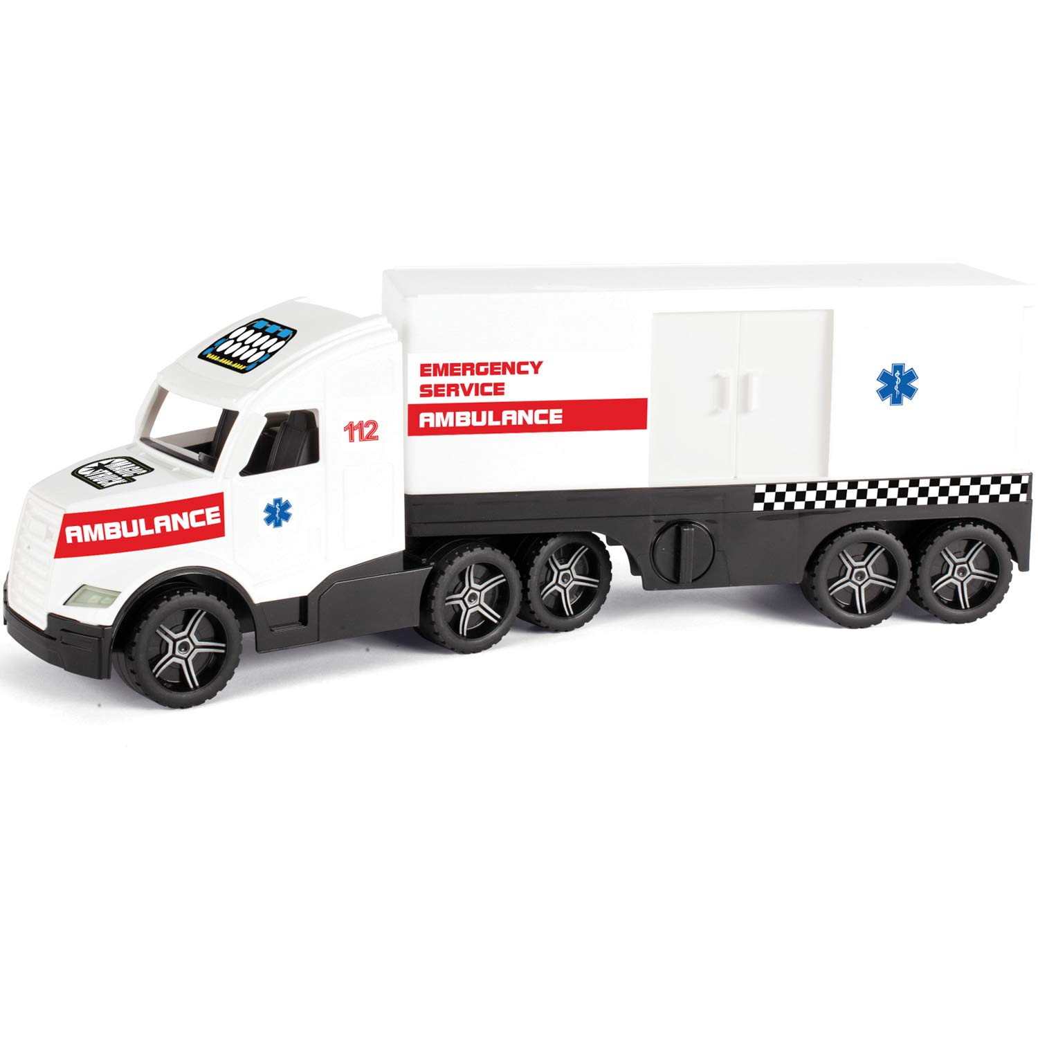 Wader 36210 Action Magic Truck Ambulance Emergency Vehicle with Side Door, from 3 Years, Approx. 79 cm, Wit, Standard
