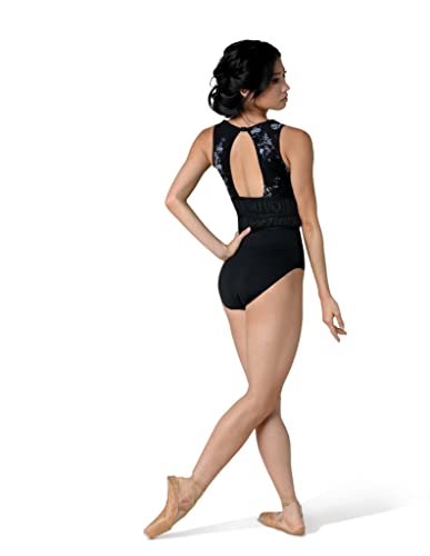 Danz N Motion Womens White Blossom Blouson Tank Leotard 22110A (Black/White Blossom, Petite)