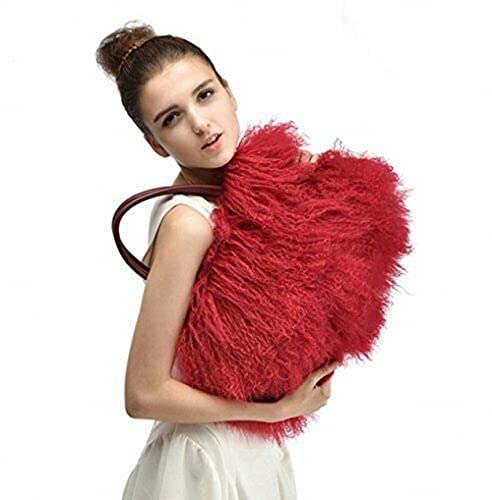 ZIYIUI Real Lamb fur/mongolian fur beach wool fur bag handbag Luxury handbag for Women's (Red)
