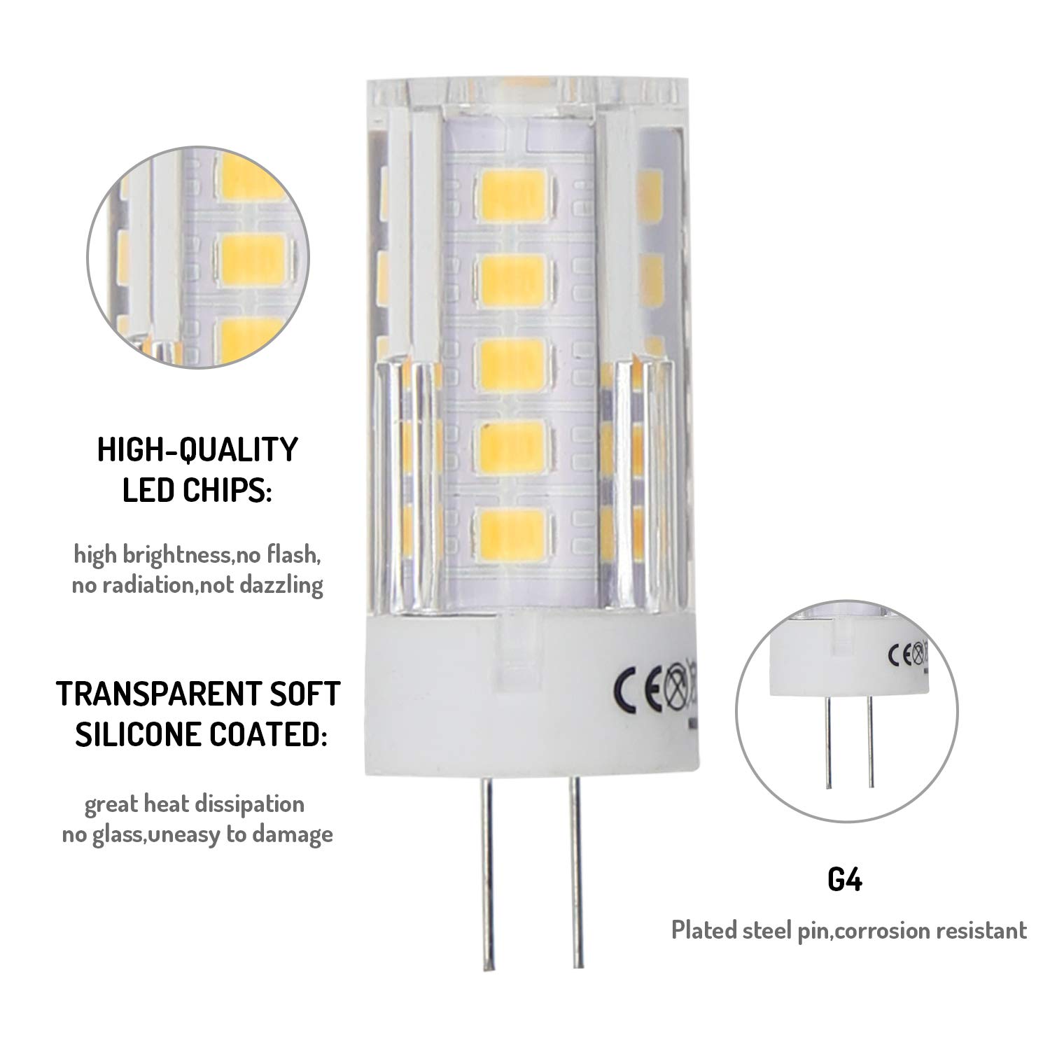 Lumina Lighting® G4 3W LED Bulb (10 Pack) 3W Bi-Pin LED Light Bulb Landscape Light Bulb, NonDimmable, Shatterproof, Dustproof - AC/DC 12 Volt 3000K Warm White, 270 Lumens | G4 3W LED